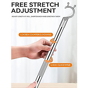 Reach Stick 56" Long Reaching Pole for High Place - Stainless Steel Pole with Alloy Hook for Top Rod