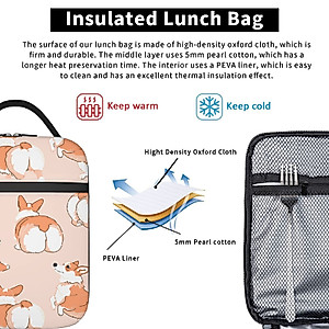 Oplp Cute Corgi Butt Lunch Bag Lunch Box Insulated Meal Bag Food Container for School Work Picnic Travel