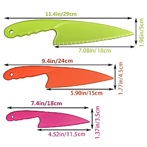 quirzx Kids Knife Set, 3PCS Kid Safe Knives with Cut Resistant Gloves (Ages 6-12), Serrated Edges, BPA-Free, Plastic Kitchen Kids Knives for Real Cooking & Cutting Fruit, Vegetable, Bread, Cake