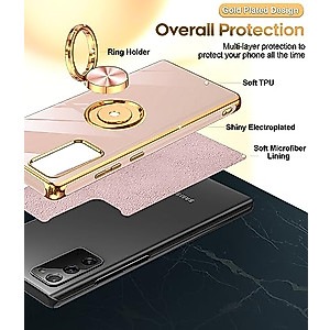 LeYi for Galaxy Note 20 Case: 360° Rotatable Ring Holder Magnetic Kickstand, Plating Rose Gold Edge Protective Samsung Galaxy Note 20 Case, Pink