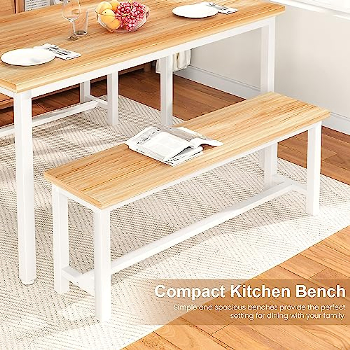 Recaceik Dining Benches, 39 Inch Table Benches, Pair of 2 Benches for Dining Room, Kitchen, Entryway, Bedroom, Industrial Small Bench Kitchen Bench with Metal Legs, Easy to Assemble, Walnut