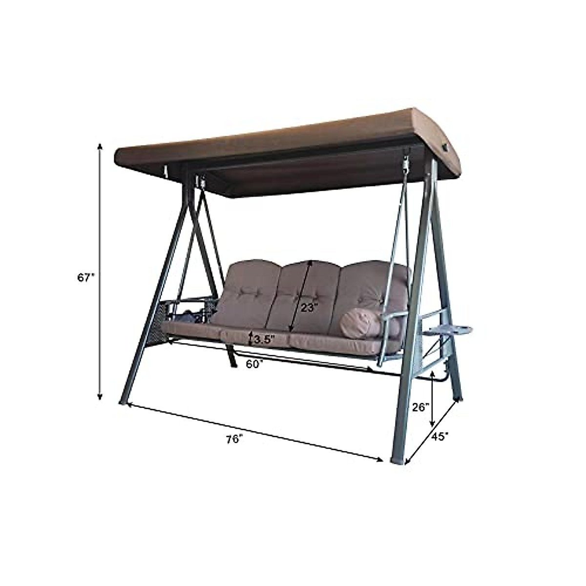 Luckberry 3-Seat Outdoor Large Canopy Swing Glider, Porch Patio Hammock Lounge Chair, Backyard,Garden Adjustable Shade, Removable Cushions - Brown