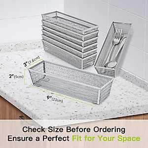 Neudeco Mesh Drawer Organizer, Silverware Organizer for Kitchen Drawer?Utensil Metal Organizer for Flatware, Knives, Cosmetic (Silver 9 * 3 * 2 inch Pack6)