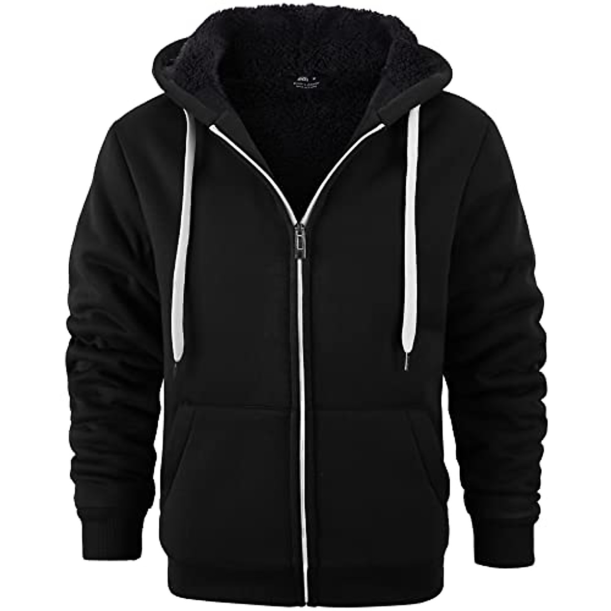SCODI Hoodies for Men Heavyweight Fleece Sweatshirt - Full Zip Up Thick Sherpa Lined Charcoal Black M