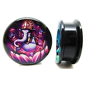 Pierced Republic Ganesh & Buddha Ear Plugs - Acrylic - Screw on - NEW *Pair* - 10 Sizes (1" (25mm))