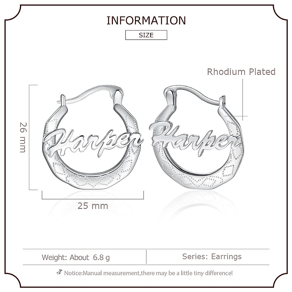 925 Sterling Silver Custom Name Earrings Personalized Script Initials Hoop Earrings Jewelry for Women Personalize with Any Name (Silver)