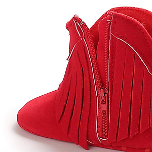 WILLFUN Baby Girls Boots with Tassels Infants Soft Sole Shoes Toddler Zipper Short Bootie