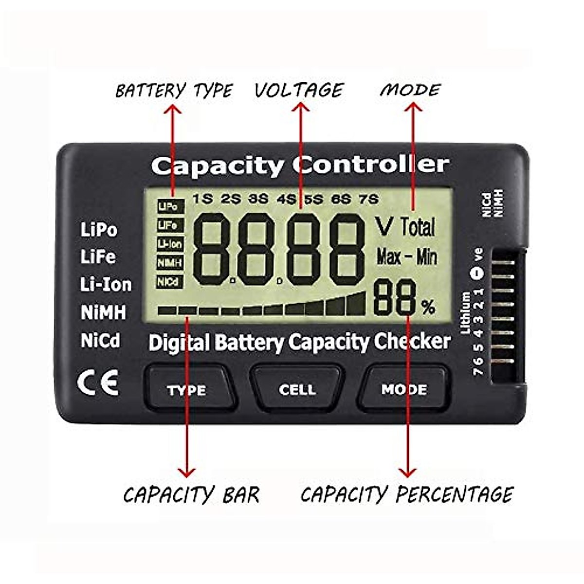 FLY RC Cellmeter 7 Digital Battery Capacity Checker Controller Tester Voltage Tester for LiPo Li-ion NiMH Nicd Battery