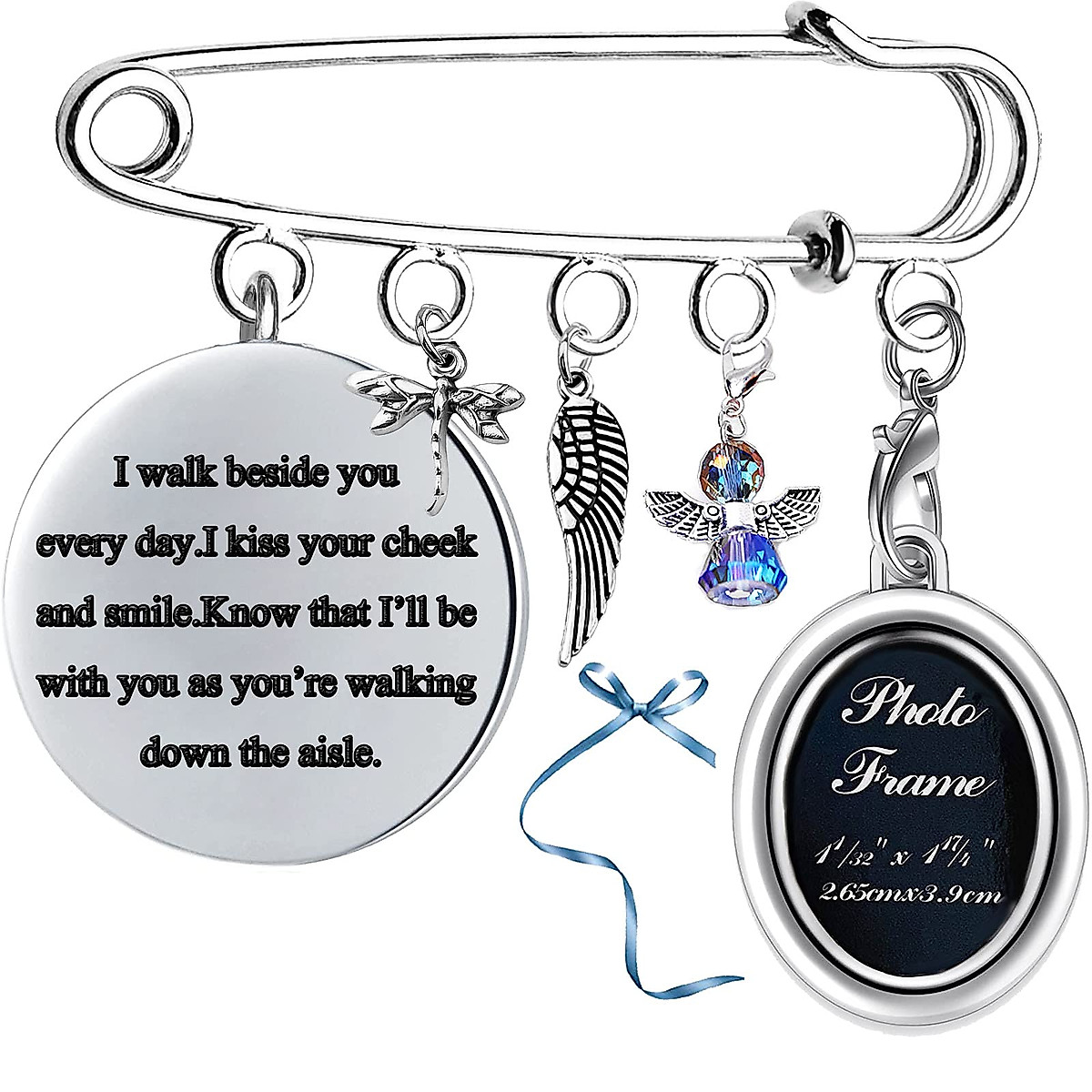 ZTMERLO Bride Memorial Charm Wedding Bouquet Charm I Walk Beside You Everyday Charm Wedding Remembrance Charm for Bouquet (silver Walk Beside), 1.18 inch