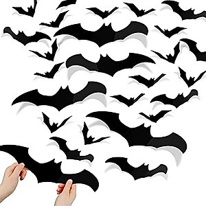 DIYASY Halloween Bats Wall Decor,140 Pcs 3D Bat Decoration Stickers for Home Decor 4 Size Waterproof Black Spooky Bats for Room Decor