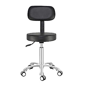 Antlu Rolling Stool Drafting Chair for Garage Shop Workbench Kitchen Medical Salon,Swivel Adjustable Stool with Wheels and Back Support (Black, Without Foot Ring)