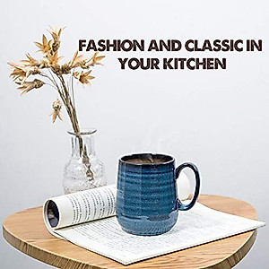 Hasense Coffee Mugs Set of 4, 15 Ounce Porcelain Mug Set with Handle for Morning Coffee Tea and Cocoa, Ceramic Coffee Cups with Beautiful Glaze for Men, Women, Navy