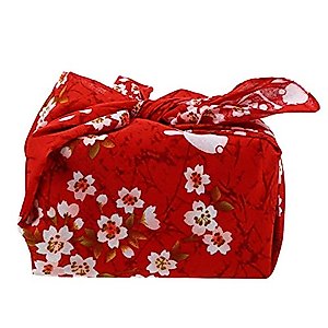 VALICLUD Bento Wrapping Cloth Cherry Flower Rabbit Printed Handkerchief Japanese Style Bento Lunch Bandana Cover Bag Decorative Table Cloth for Home Picnic Camping Outdoor Red