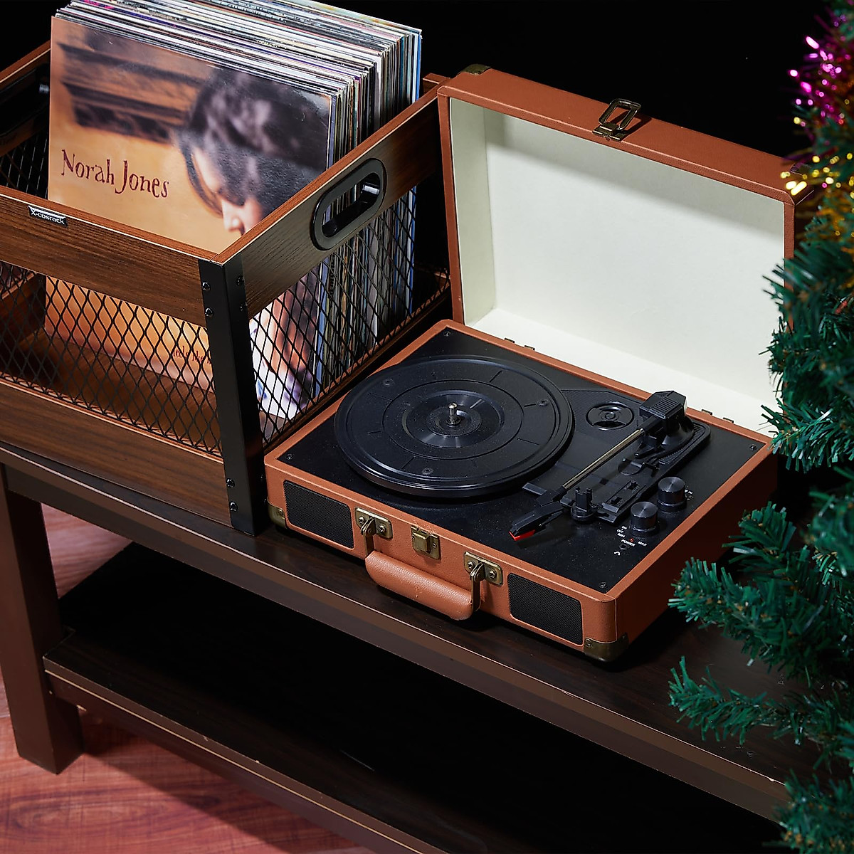 X-cosrack 2 Packs Vinyl Record Storage Crate, Wooden LP Album Shelf Cube Organizer Box