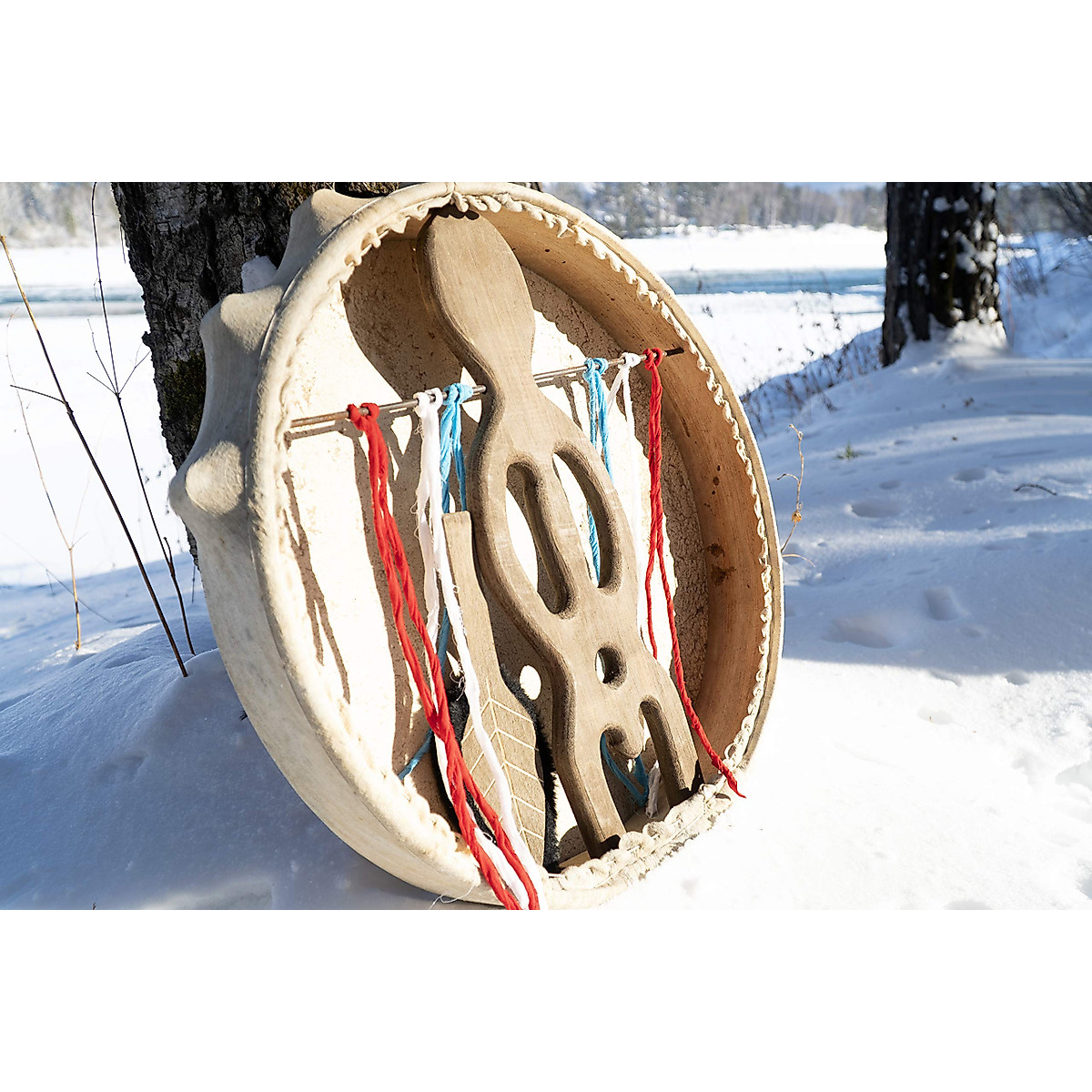Siberian round shaman drum 19" (50 cm) with drawing of a bear/authentic tambourine/with beater and case included
