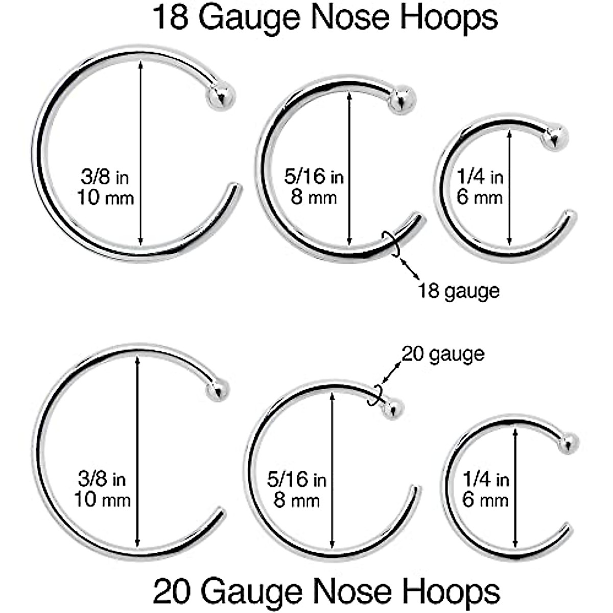 Body Candy Unisex Adult Solid 14k Rose Gold Nose Stud Hoop 5/16" 18 Gauge Body Piercing