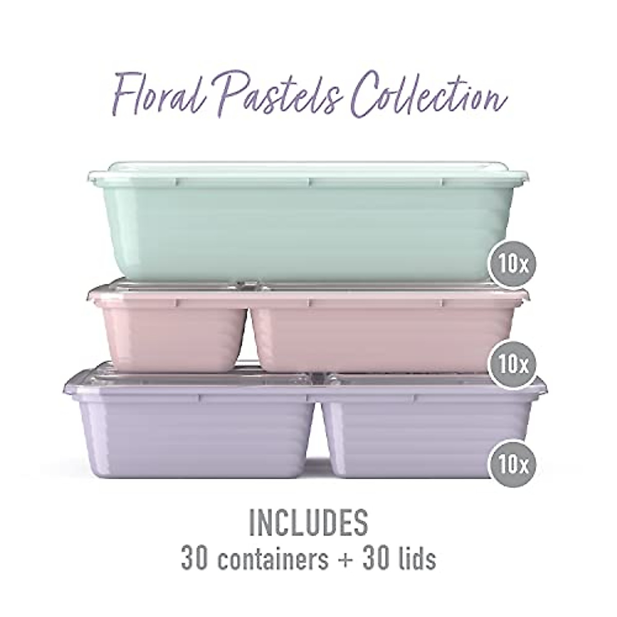 Bentgo® Prep 60-Piece Meal Prep Kit - 1, 2, & 3-Compartment Containers with Custom Fit Lids - Microwaveable, Durable, Reusable, BPA-Free, Freezer & Dishwasher Safe Storage Containers (Floral Pastels)