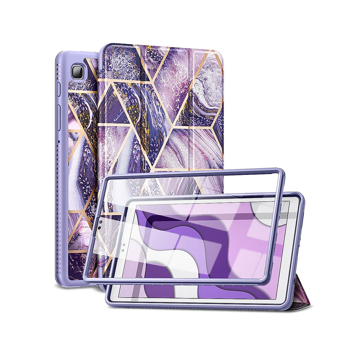 ONPINT Case for Samsung Galaxy Tab A7 Lite Case 2021 8.7 Inch (SM-T220 / T225 / T227),【Built in Screen Protector】 Lightweight Leather Case Full Body Smart Cover with Magnetic Trifold Stand-Purple