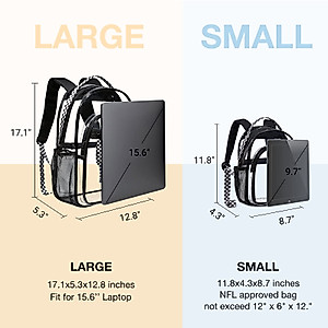 LIGHT FLIGHT Clear Backpack Mini Transparent Backpack Stadium Approved See Through Backpack for Work, Festivals, Sport Event, Black
