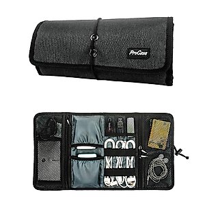 ProCase Electronic Organizer Cord Pouch, Travel Cable Charger Phone Accessories Bag Organizer Roll up Tech Carrying Case for USB Cables SD Memory Cards Earphone Flash Hard Drive –Black