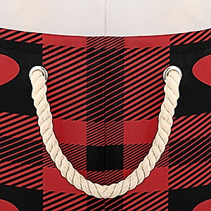 Red Check Plaid Valentine's Day Large Round Baskets for Storage Laundry Baskets with Handles Blanket Storage Basket for Bathroom Shelves Bins for Organizing Nursery Hamper Girl Boy