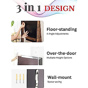 YOKUKINA Mirror Jewelry Cabinet with Lights, Full Length Mirror with Storage Organizer, Lockable Jewelry Armoire Makeup Mirror, Freestanding/Wall Mount/Over the Door, Rustic Brown