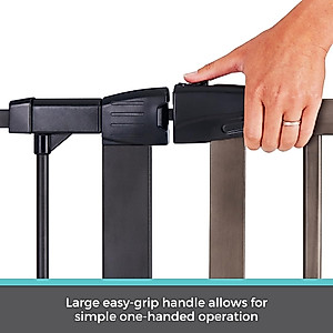 Toddleroo by North States Driftwood Extra Wide Auto Close Baby Gate: Self-Closing Child Gate with Hold-Open Feature. Pressure Mounted Baby Gate, Fits 29.75” to 52” Wide. (30" Tall, Graphite and Wood)