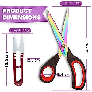 HOMENGG Premium Fabric Scissors for Cutting Clothes 9.5 inches, Ultra Sharp Fabric Scissors Sewing Titanium Coated Forged Stainless Steel Tailor Scissors with Thread Cutter (Red/Black)