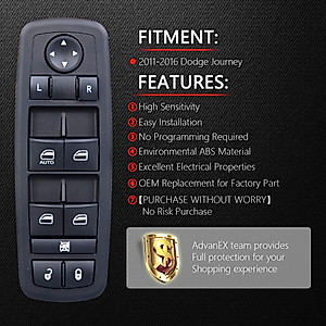 AdvanEX Master Power Window Control Switch Compatible with Dodge Journey 2011-2016 Replace OE 901-486 68084001AB 68084001AC 68084001AD & 8+13 PINS