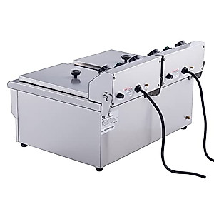 VEVOR Commercial Electric Deep Fryer, 22.7Qt Electric Oil Fryer w/Time Control & Oil Filtration, Stainless Steel Large Deep Fryer for Restaurant and Home Use, 3000W w/Dual Removable Basket, Silver