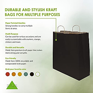 Black Paper Bags with Handles - 18x7x18.75 Inch 100 Pack Large Kraft Paper Shopping Bags with Durable Handles for Gifts, Birthdays, Events, Small Businesses, Retail Stores, Crafting, in Bulk
