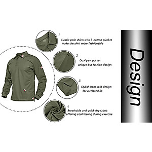 BIYLACLESEN Men's Long Sleeve Jersey Polo Shirt Casual T Shirts Quick Dry Polo Active Shirts Tactical Military Shirt Jersey Polo Shirt Mens Army Green