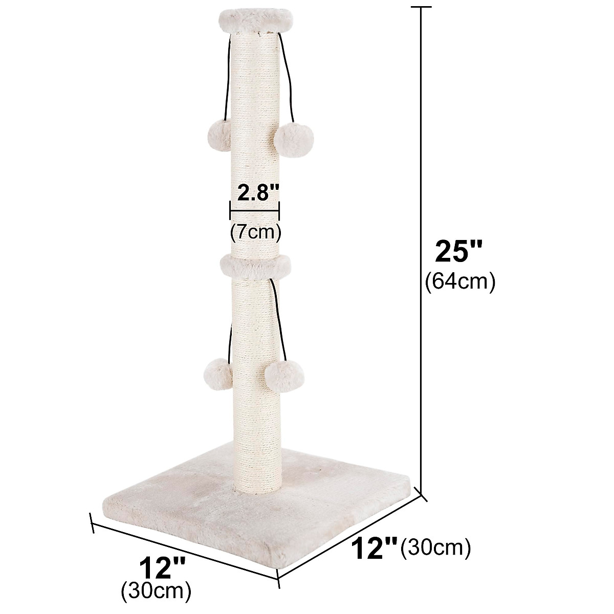 Dimaka Cat Scratching Post, Natural Sisal Rope Claw Scratcher Post with 4 Hanging Toy Balls for Indoor Cats and Kittens (25 inches for Kittens, Beige)