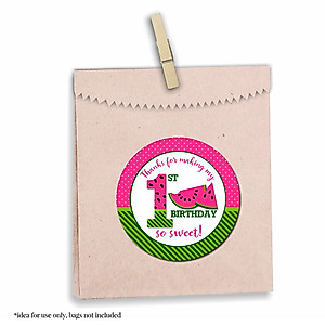 Pink Watermelon 1st Birthday Party Thank You Sticker Labels, 40 2" Party Circle Stickers by AmandaCreation, Great for Party Favors, Envelope Seals & Goodie Bags
