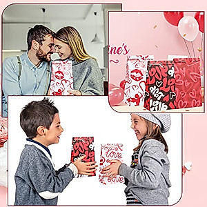 CCINEE 30pcs Valentine's Day Gift Bag Craft Paper Treat Bags Valentines Goodie Candy Bags with 30pcs Stickers for Kids Party Favor Supplies