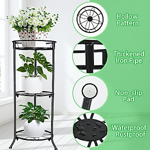 OMEUTY Plant Stand Indoor,31 inch Tall Plant Stands Outdoor, 3 Tier Detachable Corner Metal Flower Potted Stand, Black Heavy Duty Plant Stand for Indoor Planters,Living Room. Balcony