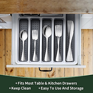 49-Piece Silverware Set with Organizer, CEKEE Stainless Steel Flatware Cutlery Set Service for 8, Mirror Polished Kitchen Utensils Set with Steak Knives Included Spoons and Forks Set & Tray