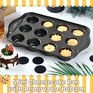 EBOOT 3 Pack Mini Cheesecake Pan with Removable Bottom 12 Cavity Nonstick Carbon Steel Muffin Cupcake Pan 13" x 8"