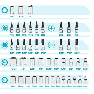 DURATECH 1/4" Socket Set, 51 Piece Tool Set Including Standard(SAE) and Metric Sockets, Bit Sockets, Ratchet and Universal Joint