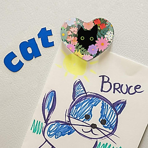 Black Cat Hiding in Spring Flowers Heart Acrylic Fridge Refrigerator Magnet