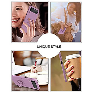 BENTOBEN Samsung Galaxy Z Flip 3 Case, Phone Case Samsung Z Flip3 5G, Slim Silicone Kickstand Ring Holder Shockproof Protetive Bumper Girls Women Cover, Purple