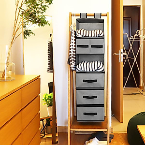 6 Shelf Hanging Closet Organizers Storage Easy Mount Collapsible Accessory Closet Shelf Organizer, Baby Nursery Sweater or Shoe Organizer (Gray)