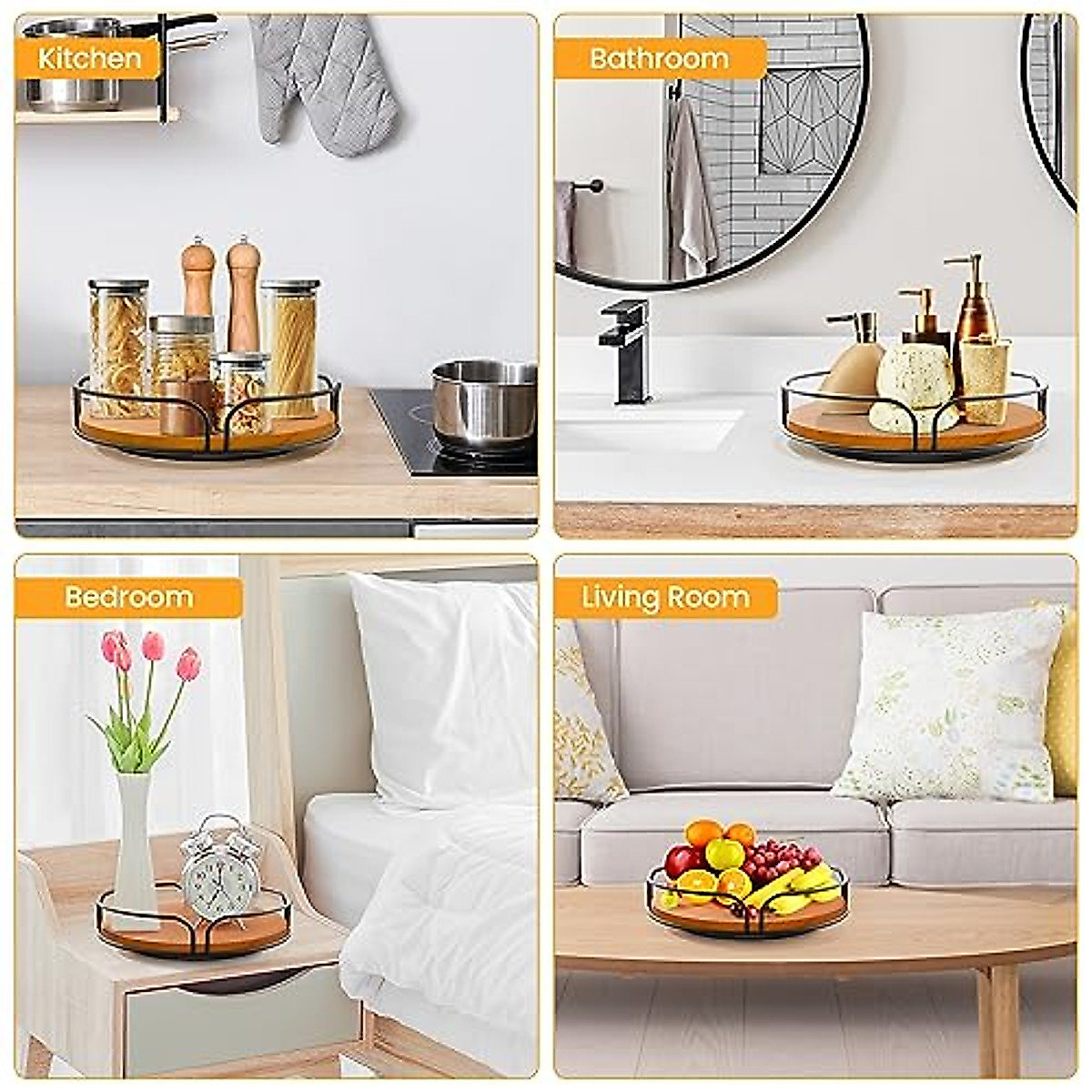 FLUFFYTREE Lazy Susan Turntable for Cabinet Organizer, 9 Inch Wood Lazy Susan for Countertop, 360 Degree Decorative Turntable Kitchen for Cabinet Pantry Kitchen Countertop Cupboard, Brown