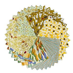 Yellow Floral Charm Packs for Quilting 5 inch, Fall Fabric Squares 5x5, 100% Cotton Fabric Scraps for Crafts, Precut Fabric Squares (42Pcs)