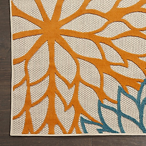 Nourison Aloha Indoor/Outdoor Green 7'10" x 10'6" Area Rug, Tropical, Botanical, Easy Clean, Non Shedding, Bed Room, Living Room, Dining Room, Deck, Backyard, Patio (8x10)