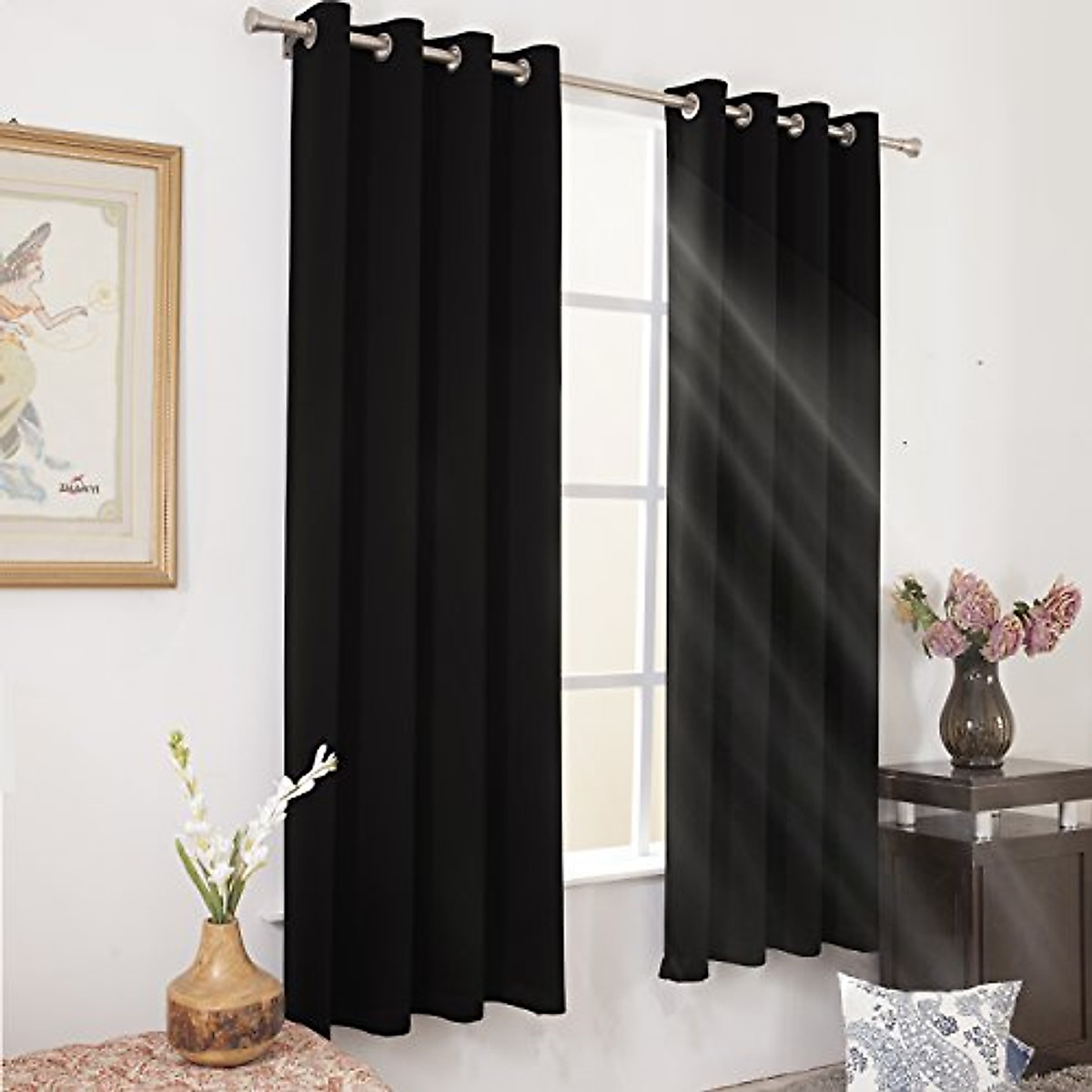 WONTEX Blackout Curtains Thermal Insulated with Grommet Curtains for Bedroom, 52 x 84 inch, Black, 2 Panels