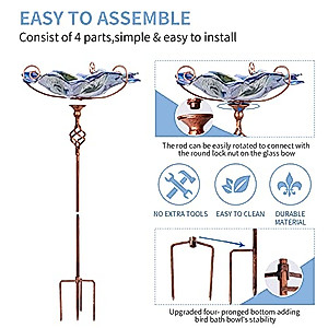 VCUTEKA Glass Bird Bath Outdoor BirdBath Bird Feeder with Metal Stake Garden Decor