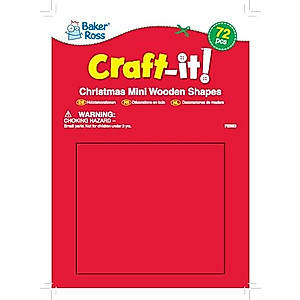 Baker Ross FE983 Christmas Mini Wooden Shapes - Pack of 72, Embellishments for Crafting, Craft Supplies for Children, Ideal for Kids Arts and Craft Projects