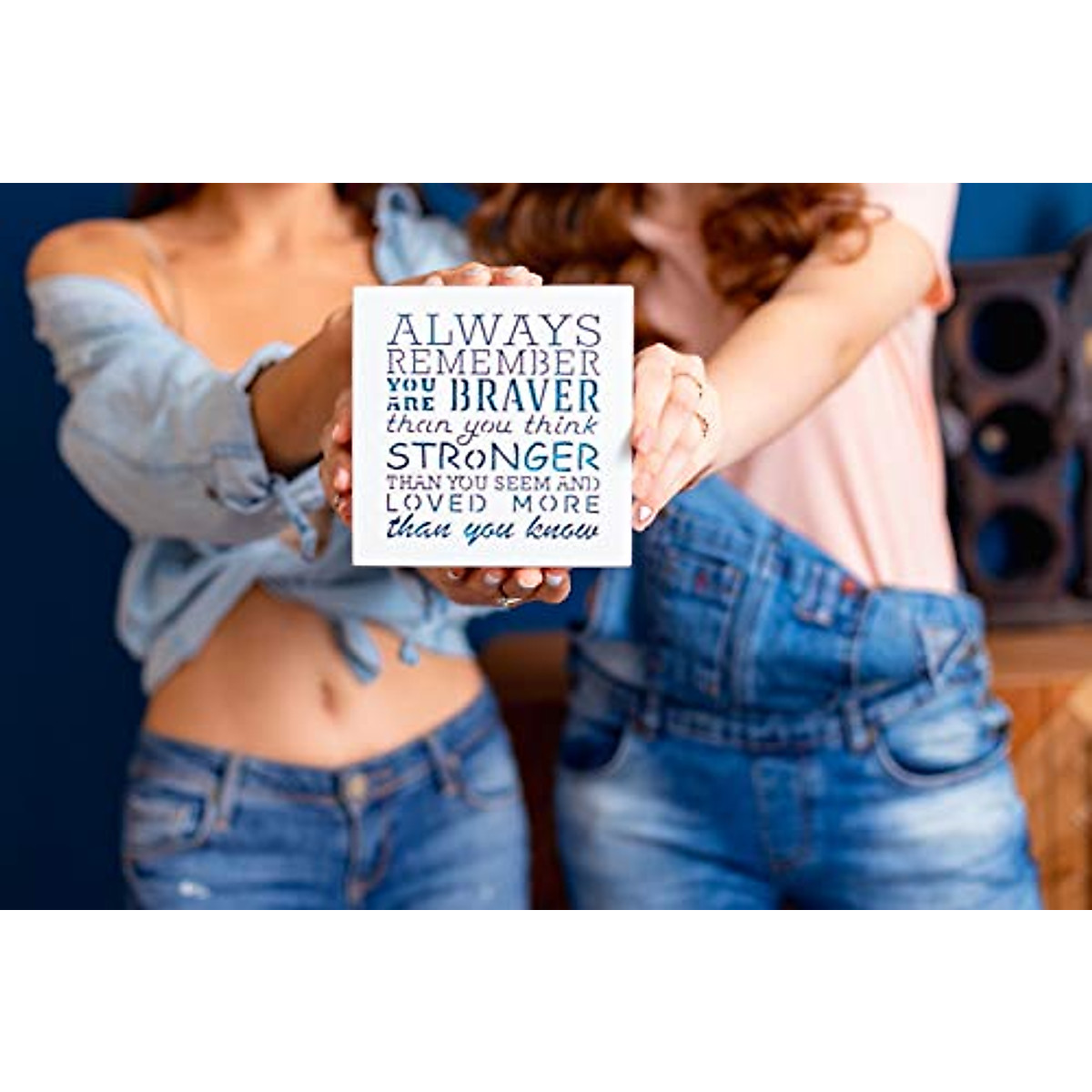 KAUZA Always Remember You are Braver Than You Think - Inspirational Gifts Positive Wall Plaque Pallet Saying Quotes for Birthday - Presents for Mom Sister Grandma 5.5 x 5.5 Inch