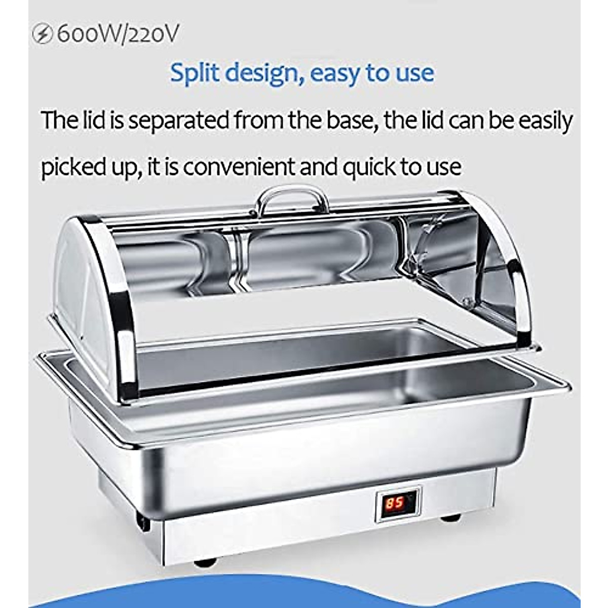 Food Warmer, Chafing Dish Stainless Steel Chafing Dishes, 9L Buffet Server, Catering Food Warmers with 90° Half Clamshell for Parties, Buffets, Adjustable Temperature (1/2 Size Foo